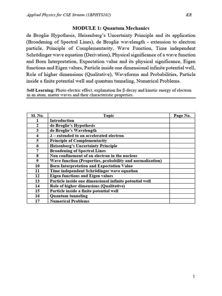 MODULE 1 - Quantum Mechanics - CSE I & J | PDF | Wave Function ...