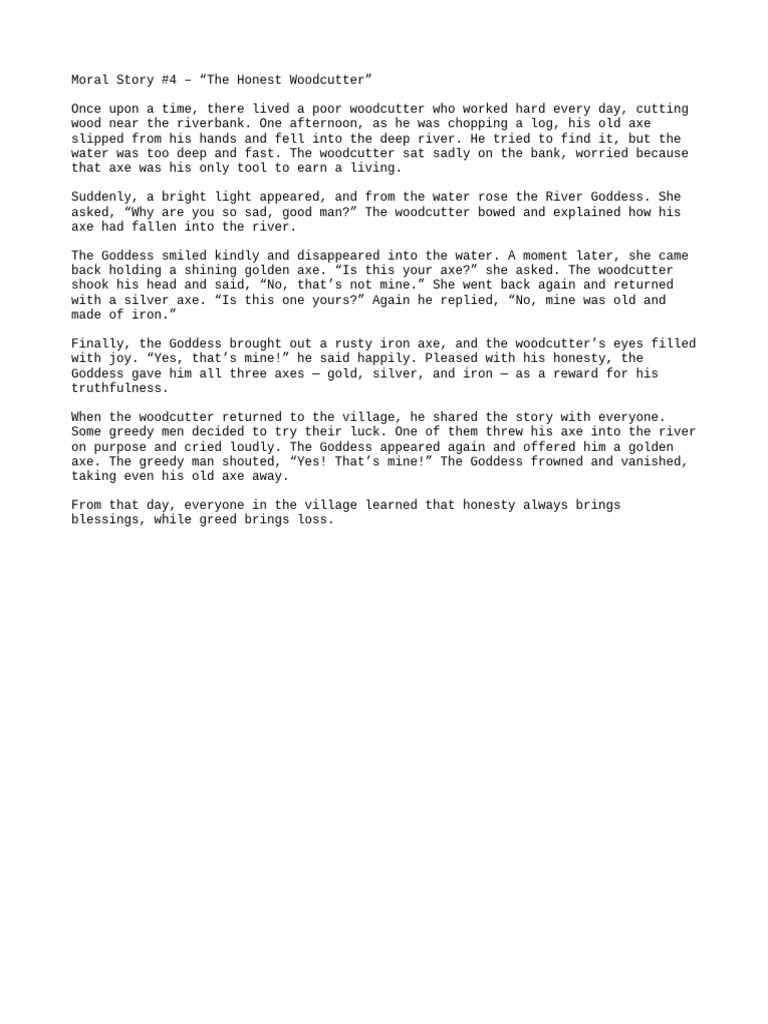 The Honest Woodcutter's Reward | PDF