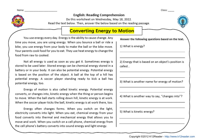 Energy Types Reading Comprehension | PDF