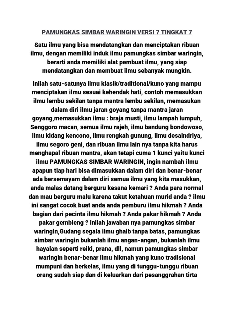 Ilmu Pamungkas Simbar Waringin | PDF