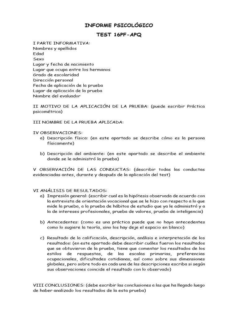Informe 16pf-Apq (1) | PDF | Inteligencia | Ciencia cognitiva