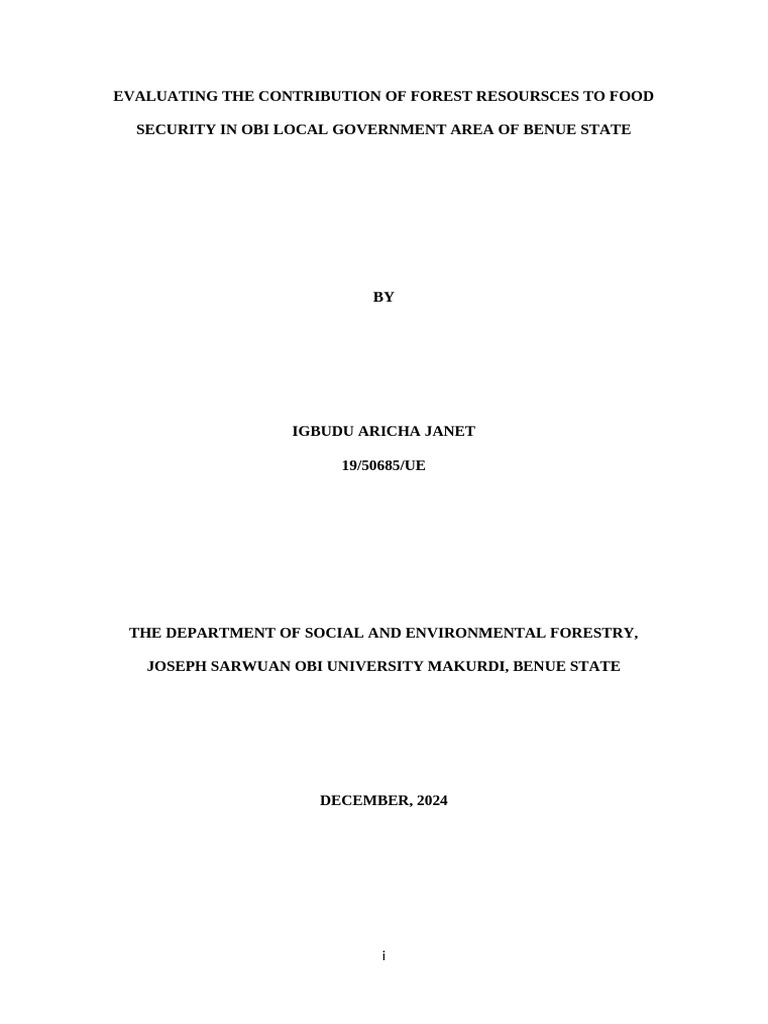 Evaluating The Contribution of Forest Resoursces To Food Security in ...