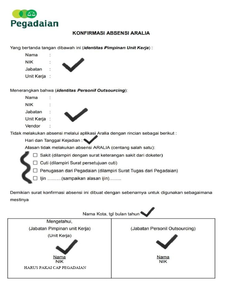 Contoh Pengisian Form Konfirm Absen | PDF