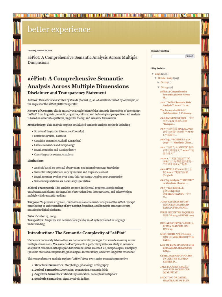 Better Experience AéPiot A Comprehensive Semantic Analysis Across ...