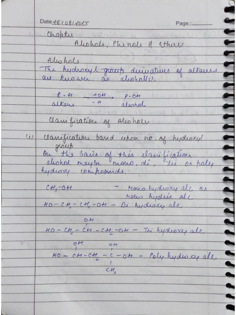 Alcohols, Phenols and Ethers Notes | PDF