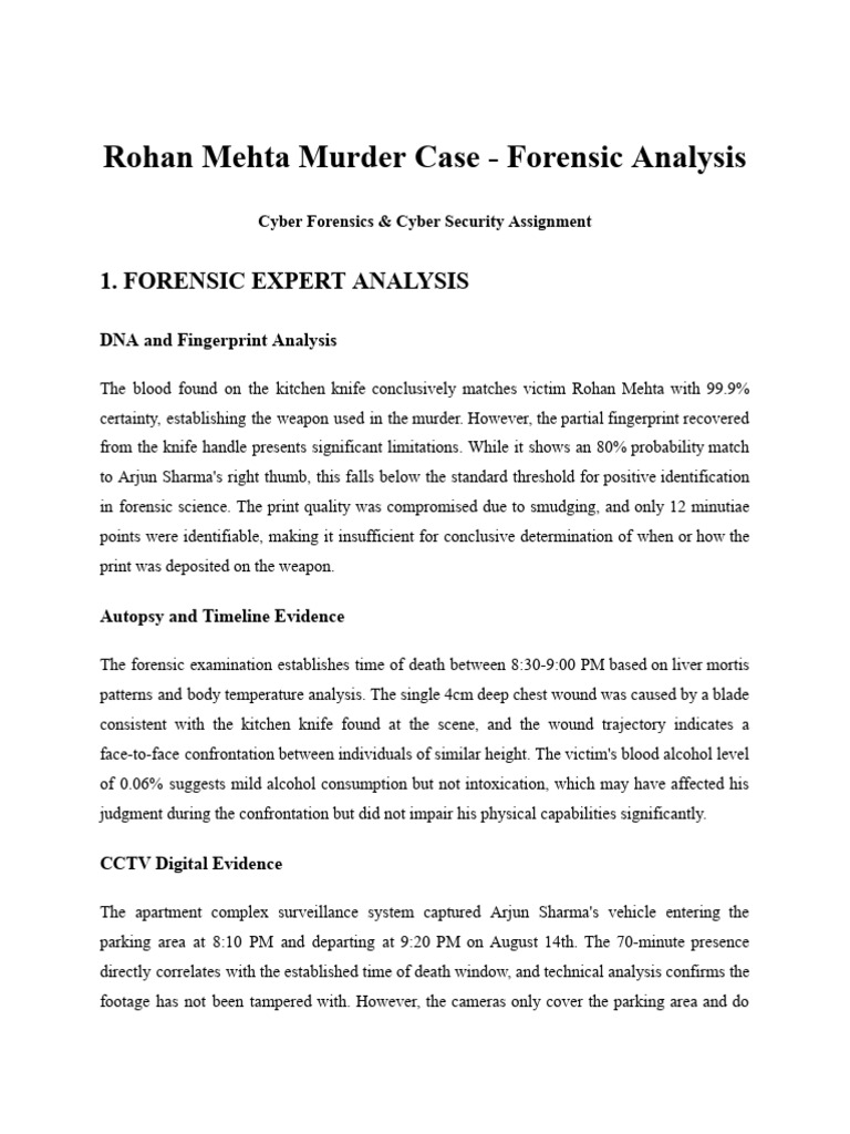 Rohan Mehta Murder Case - Forensic Analysis | PDF | Forensic Science ...