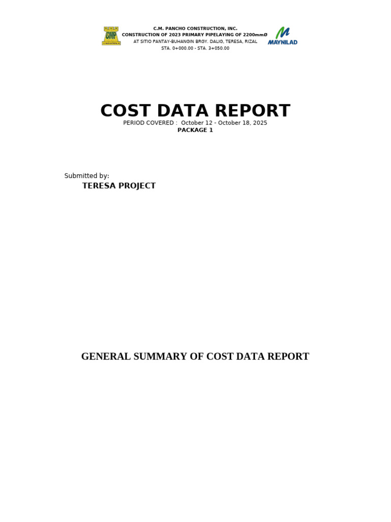 26_1. P1. COST DATA REPORT +VO - October 12 -October 18, 2025 | PDF ...