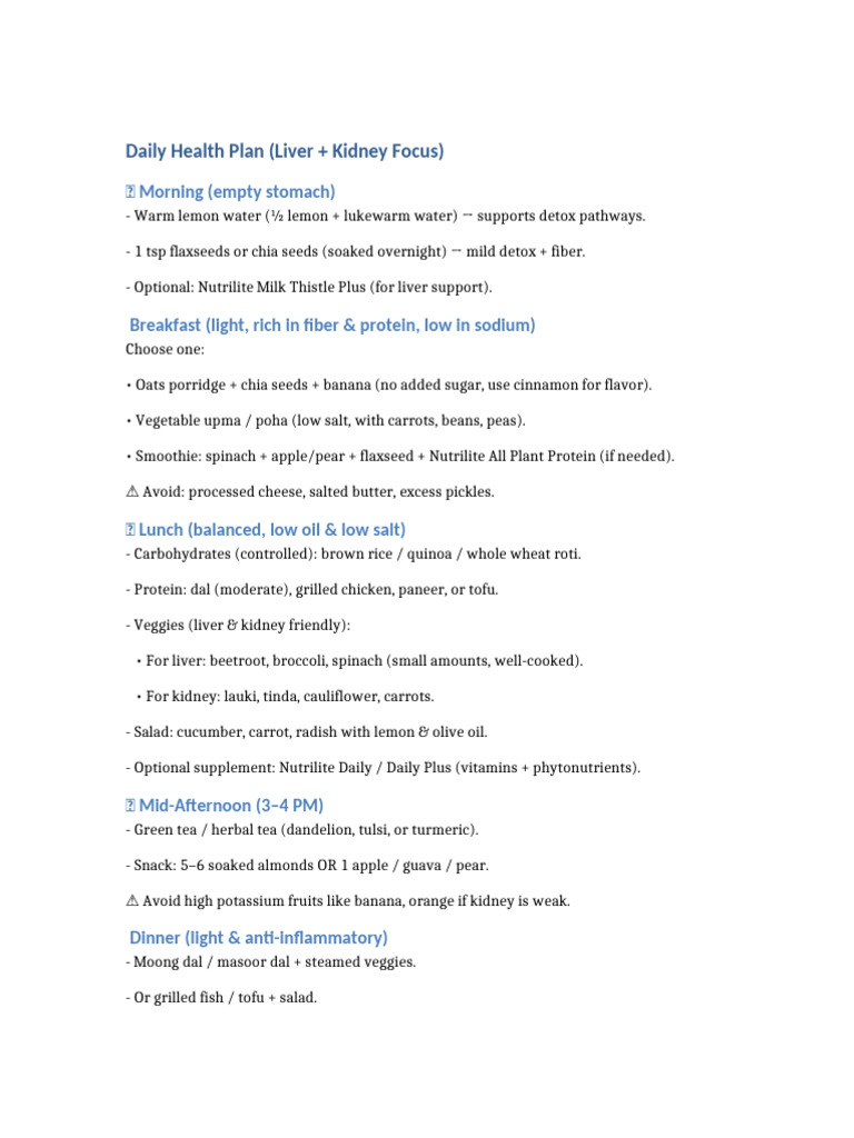 Daily Health Plan | PDF