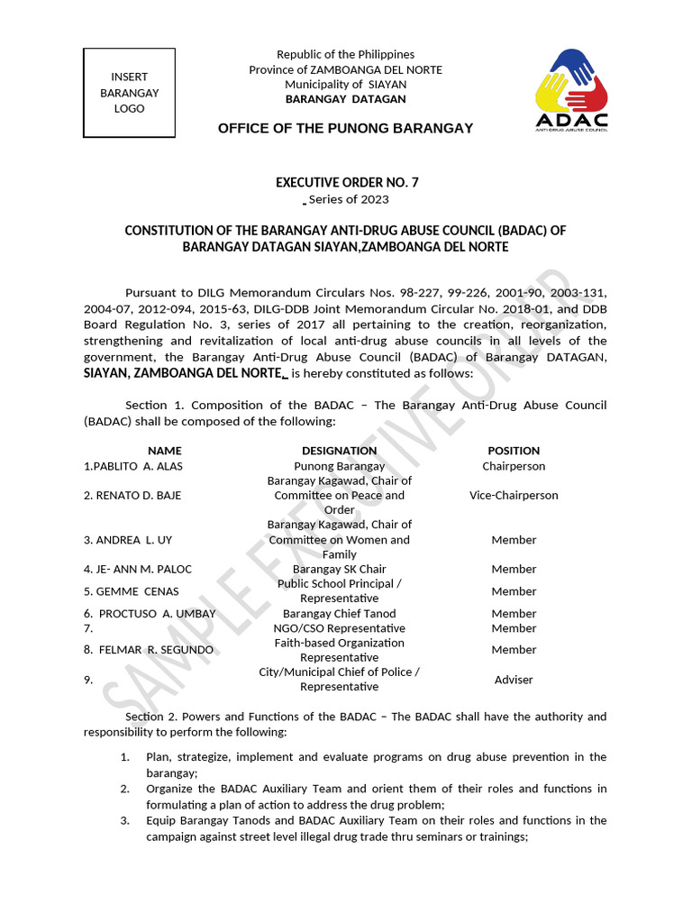 BADAC Template - Executive Order | PDF