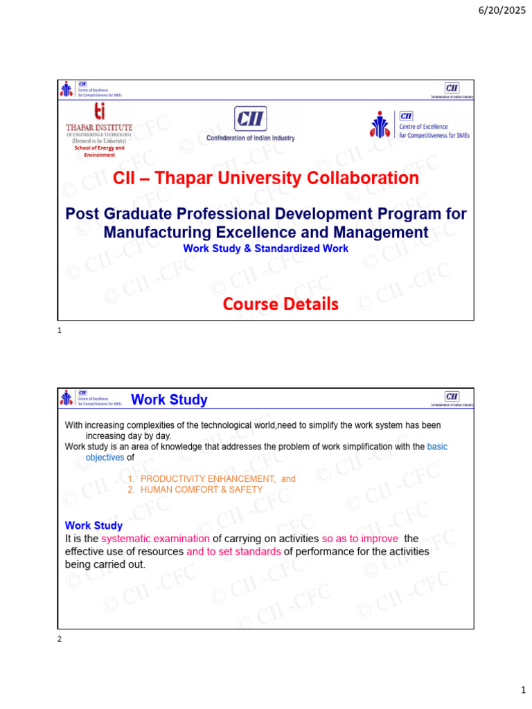 Work Study and Standardized Work Guide | PDF | Production And Manufacturing