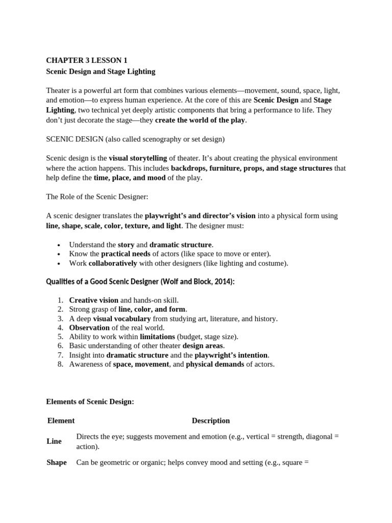 Scenic Design and Stage Lighting Essentials | PDF | Composition (Visual ...