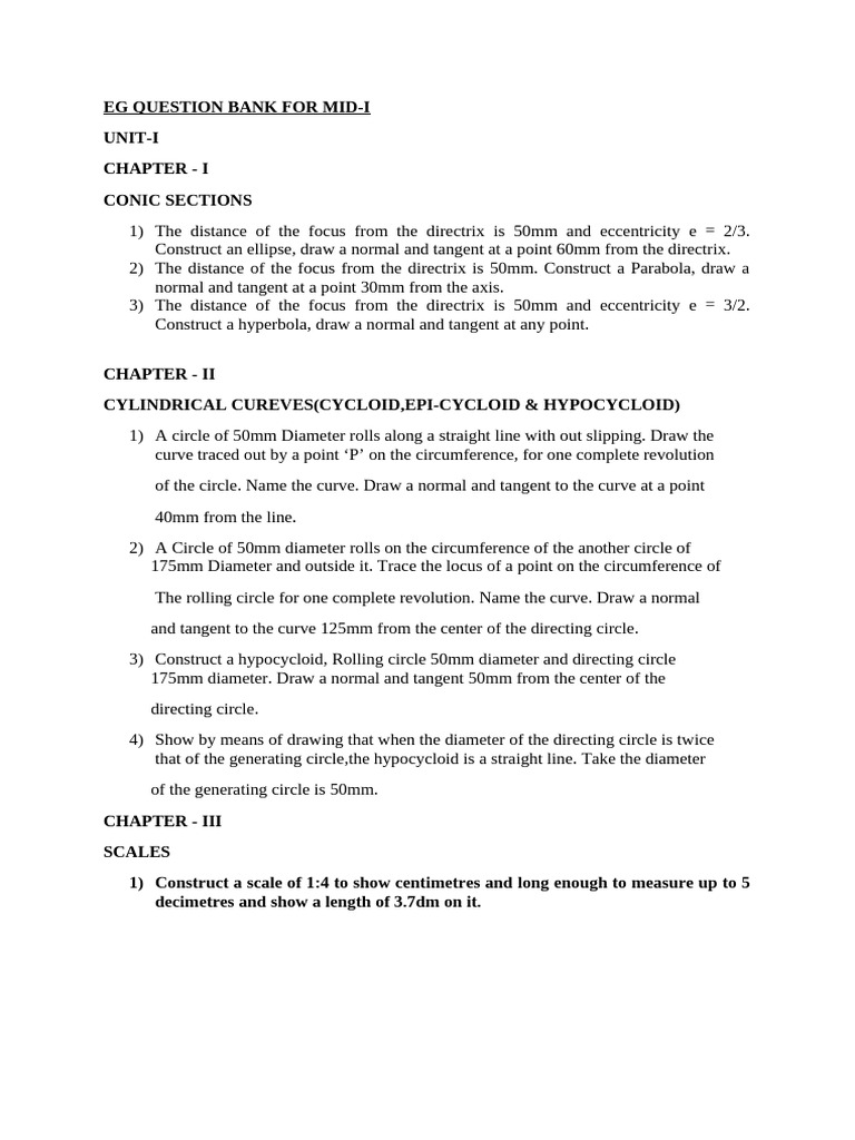 Ed-Cad Unit Wise Question Bank For Mid-I | PDF | Volume | Euclidean Geometry