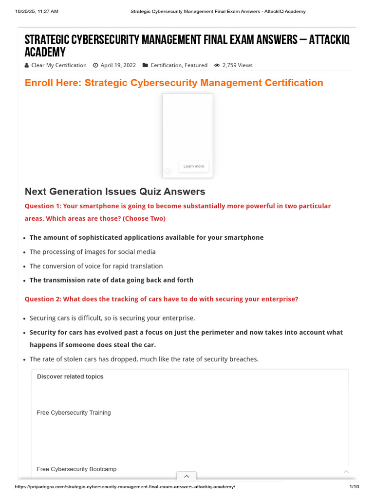 Cybersecurity Management Exam Insights | PDF | Computer Security | Security