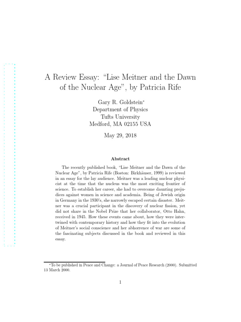 Review Essay - Lise Meitner Dawn of The Nuclear Age | PDF | Nuclear ...