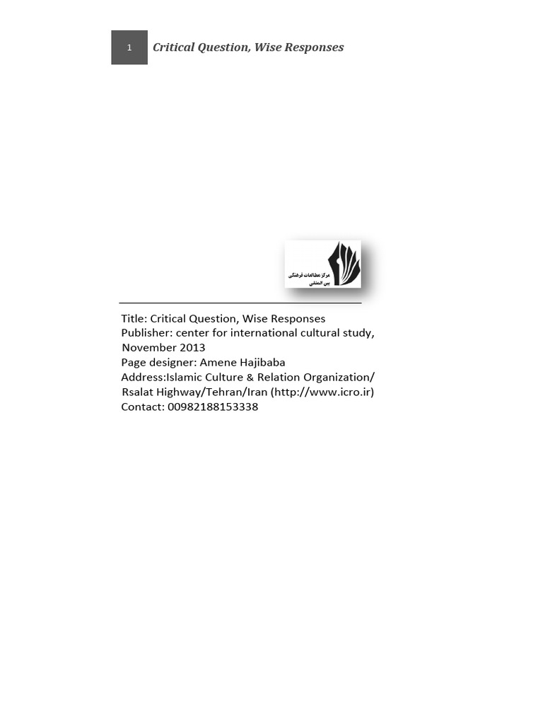 Critical Questions Wise Responses-1 | PDF | Shia Islam | Ali