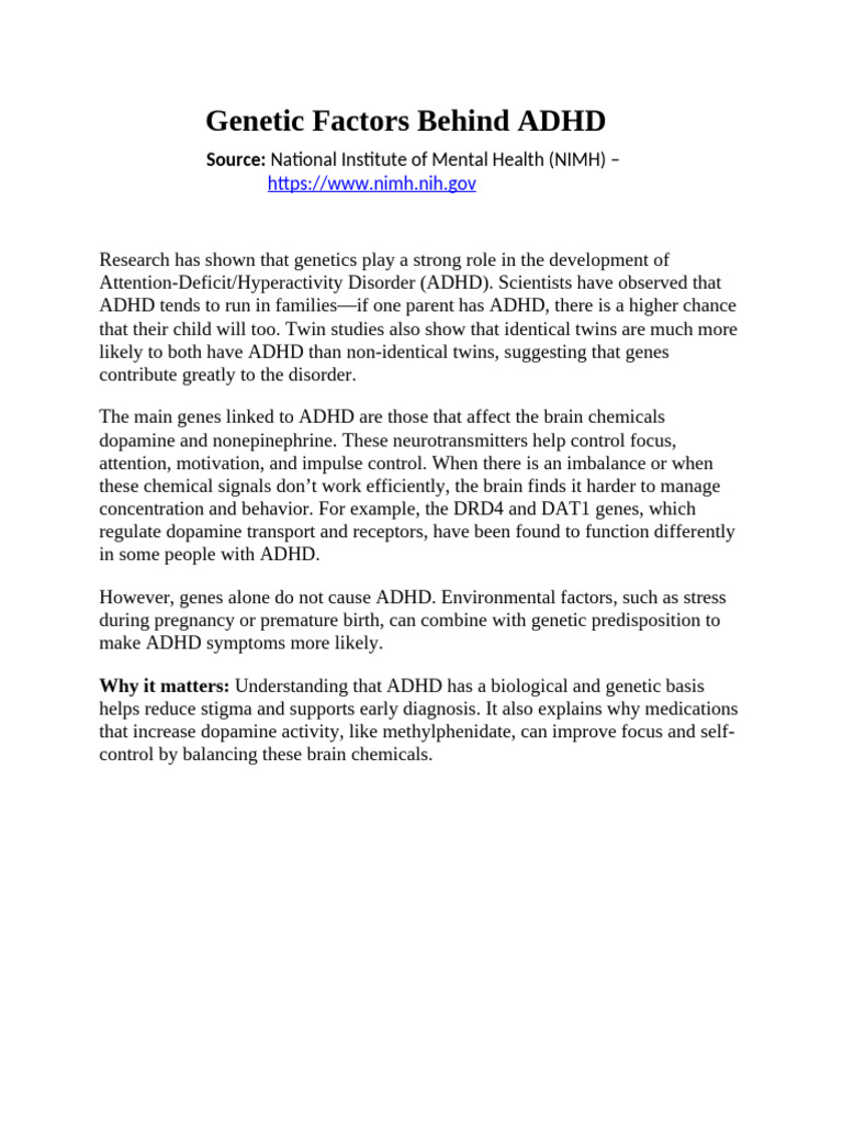 Genetic and Environmental Factors of ADHD | PDF | Attention Deficit ...