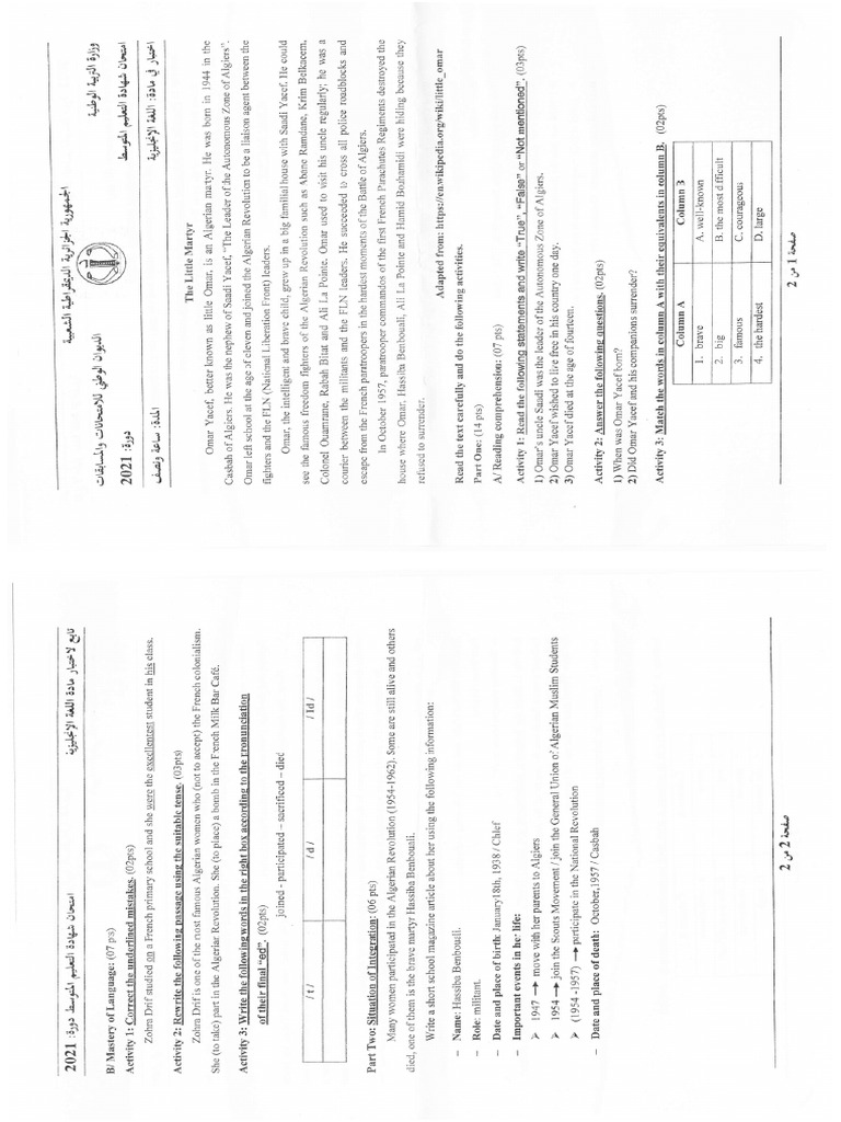 Dzexams Bem Anglais 1071094 | PDF