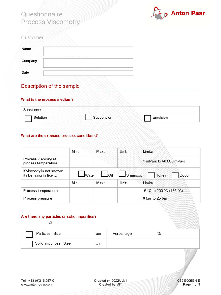 C82IE005EN E Questionnaire Viscometry | PDF | Viscosity | Applied And ...