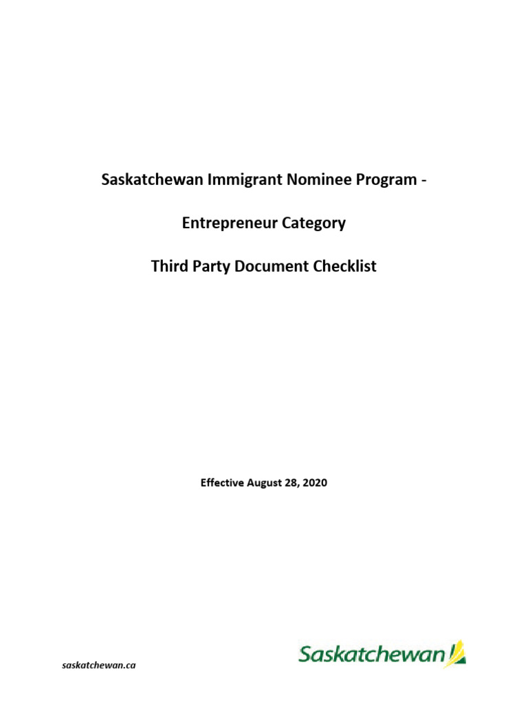 Third Party Entrepreneur Category Document Checklist (Aug-2020) | PDF ...