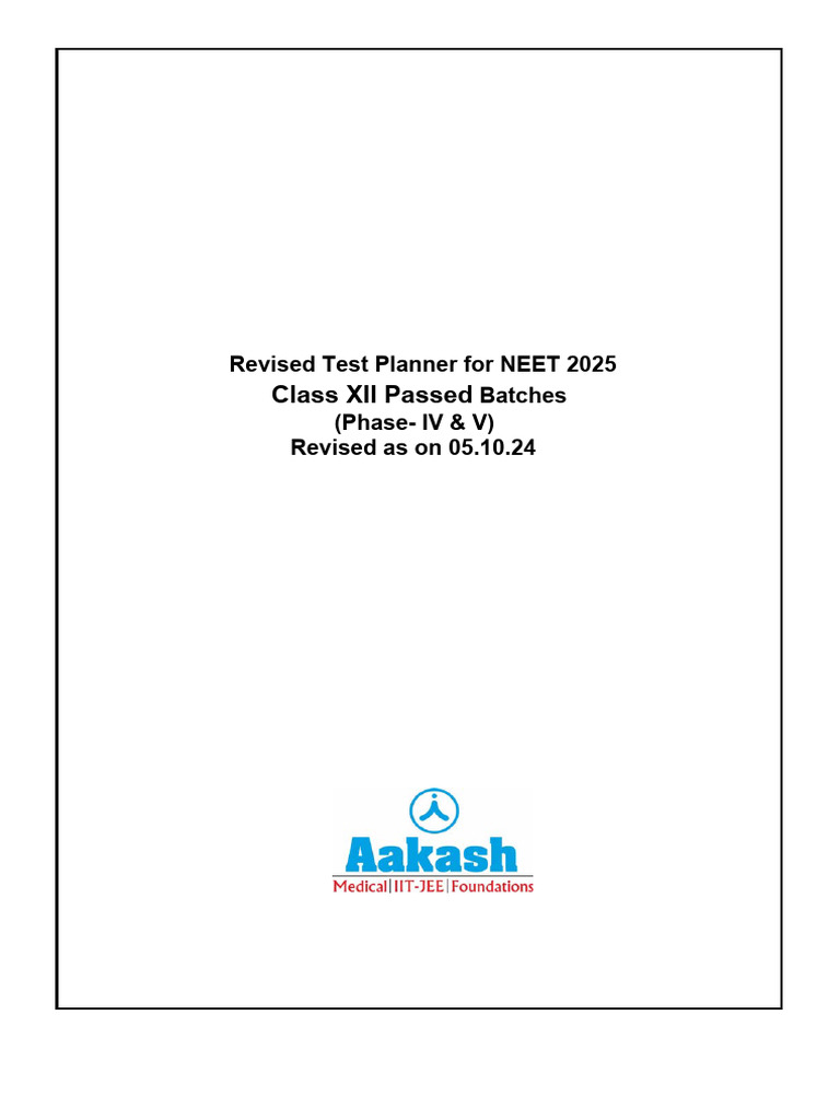 NEET 2025 Test Planner Schedule | PDF | Chemistry | Molecules