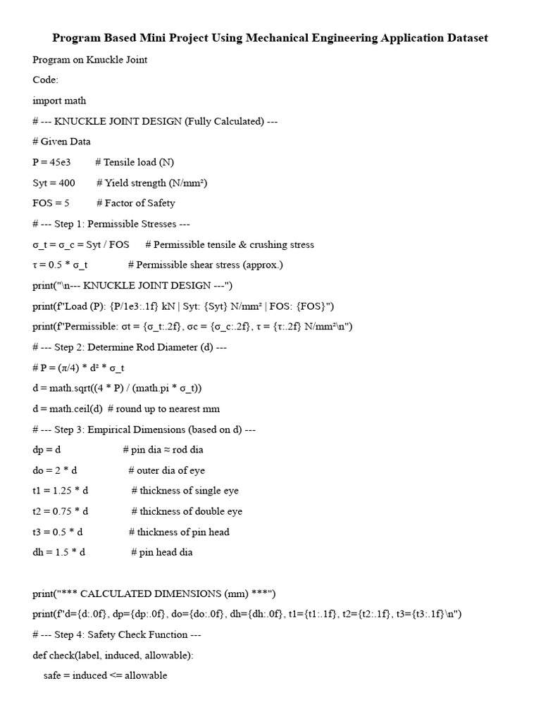 Program Based Mini Project Using Mechanical Engineering Application ...