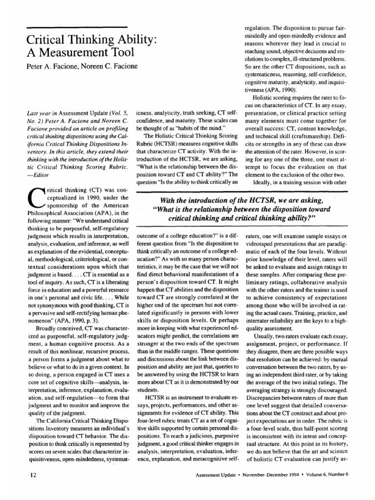 Critical Thinking Ability A Measurement Tool (Peter A. Facione Noreen C ...