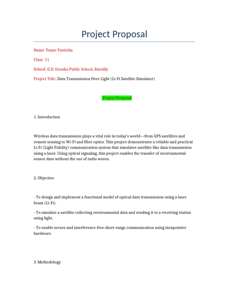Li-Fi Satellite Data Transmission Project | PDF | Sensor | Wireless