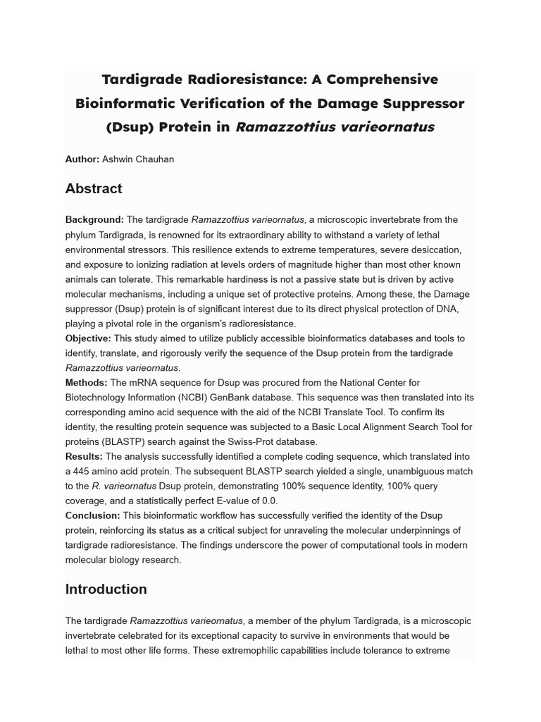 Tardigrade Radioresistance - A Comprehensive Bioinformatic Verification ...