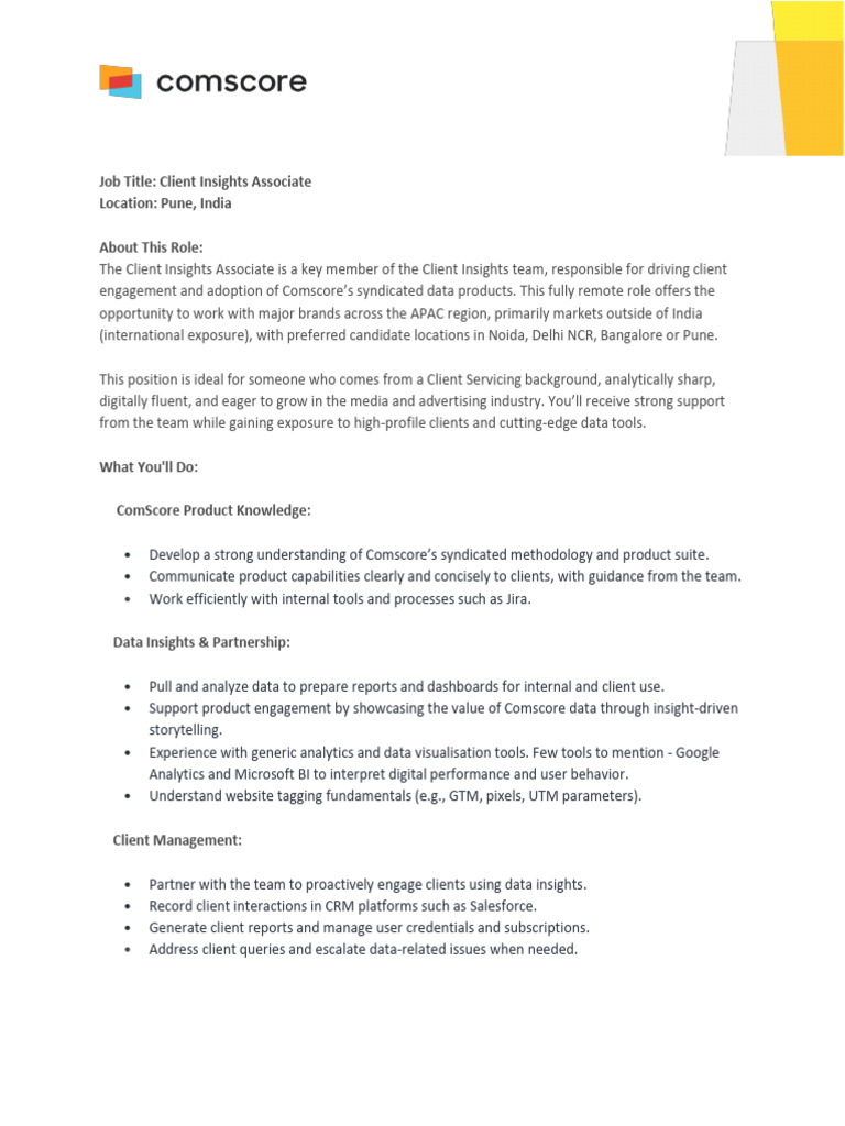 Client Insights Associate Job in Pune | PDF | Data | Analytics