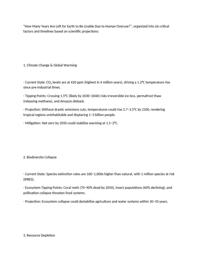 Research On Years Left For Earth After Mankind's Abuse | PDF | Climate ...