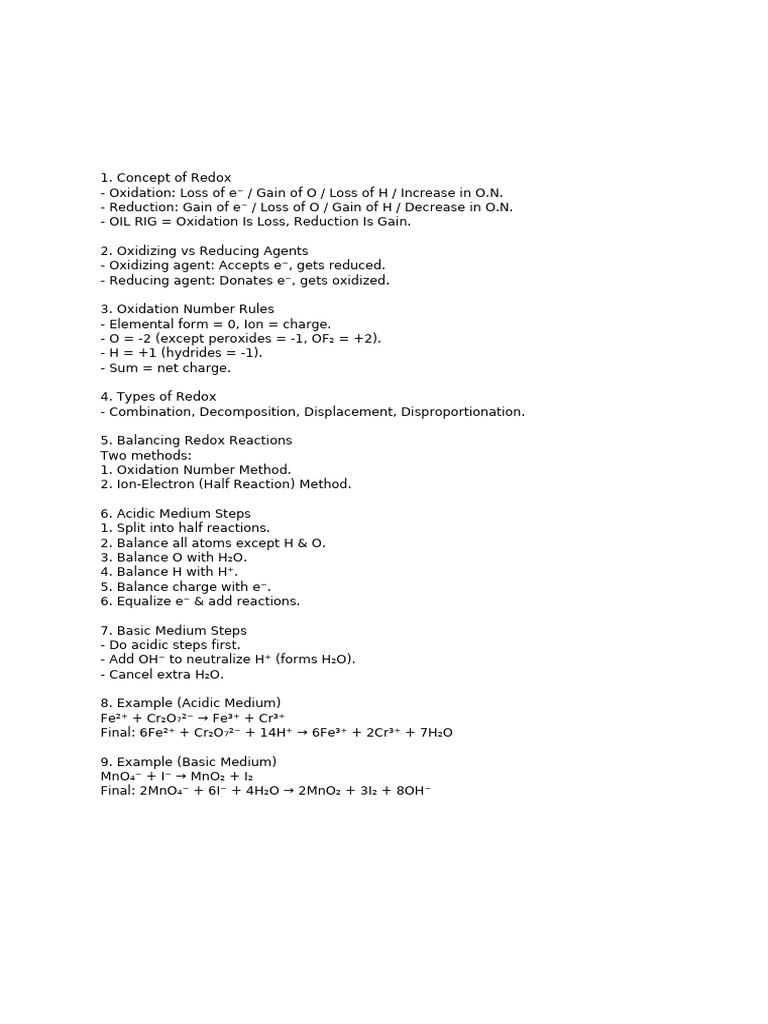 Redox Reactions CheatSheet Unicode | PDF