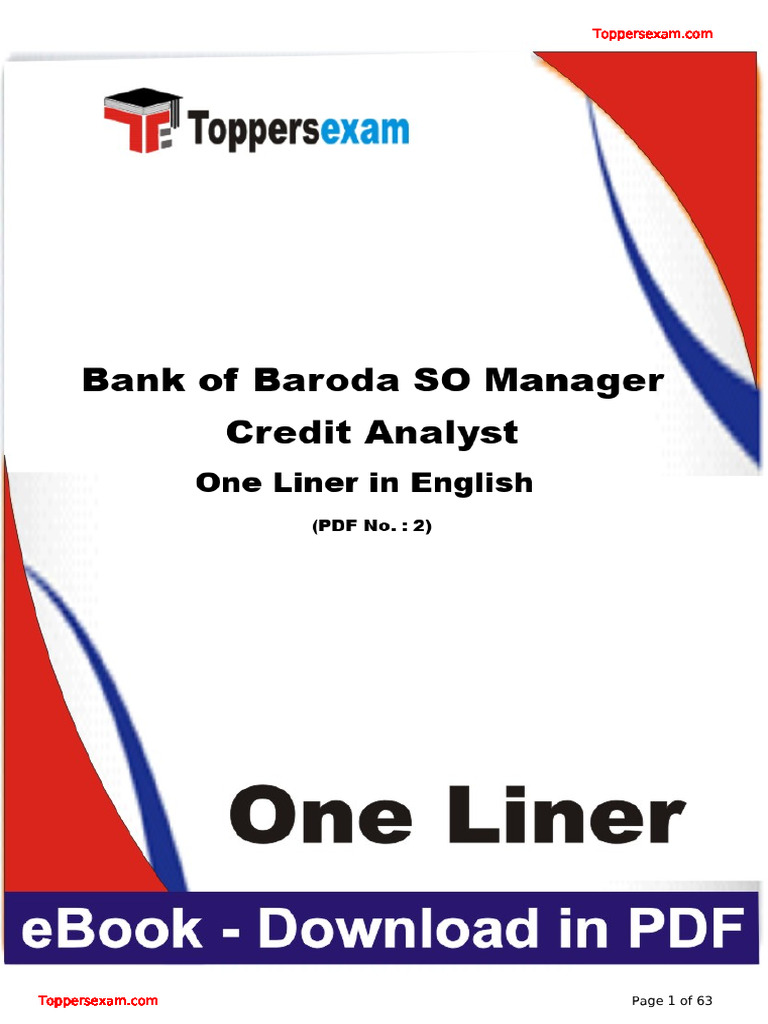 Bank of Baroda SO (Senior Manager Credit Analyst) in English 501 To ...