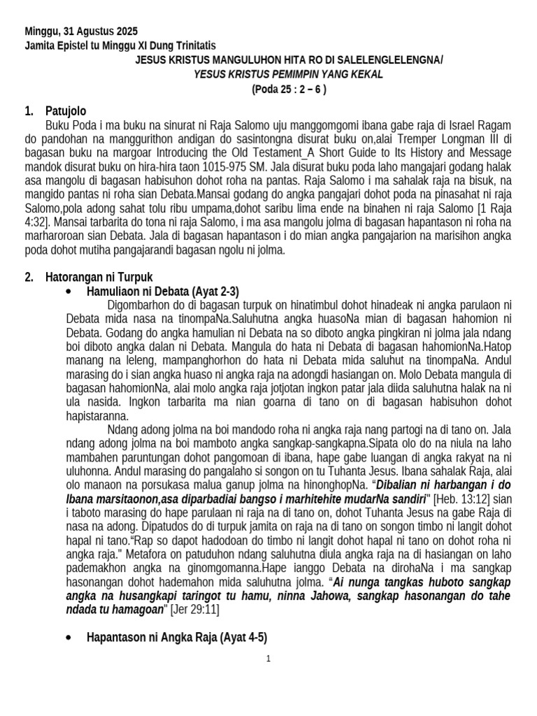 Sermon Parhalado Parlilitan, 31 Agustus & 7 September 2025 | PDF
