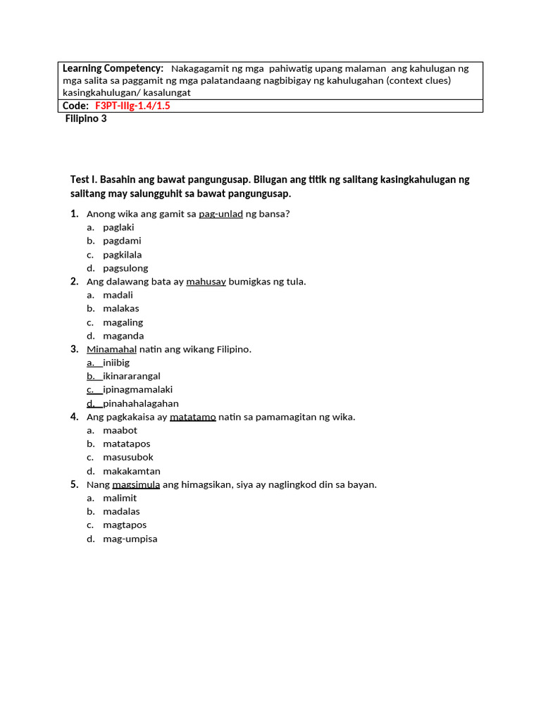 Filipino Activity 1 | PDF