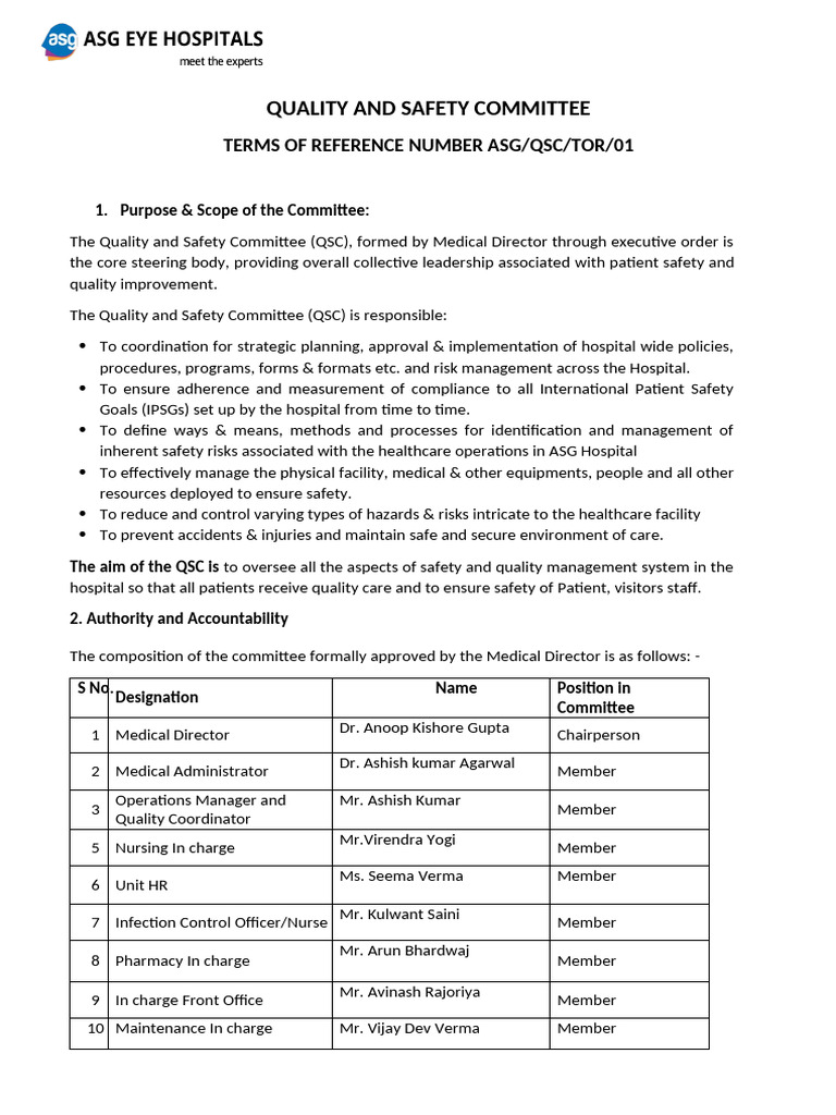 Quality & Safety Committee | PDF | Patient Safety | Safety