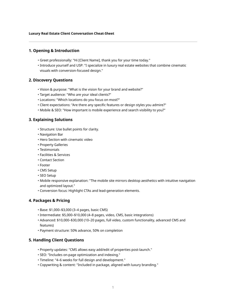 Luxury Real Estate Client Conversation Guide | PDF | Search Engine ...