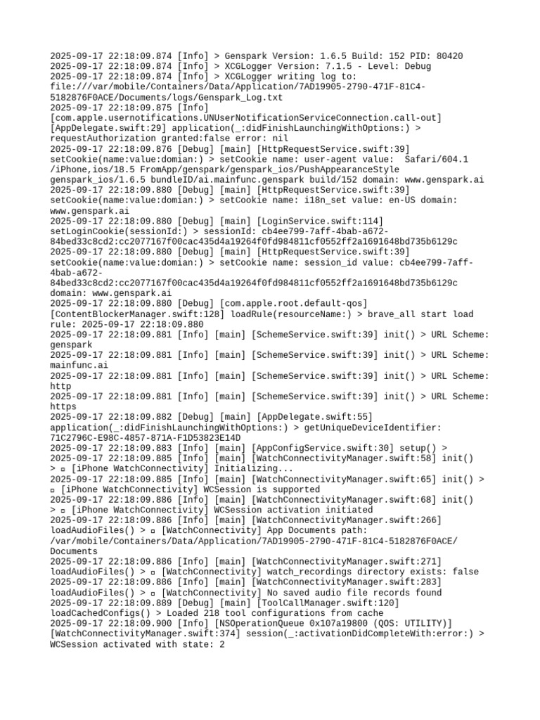 Genspark iOS App Log Details | PDF | Safari (Web Browser) | Ios