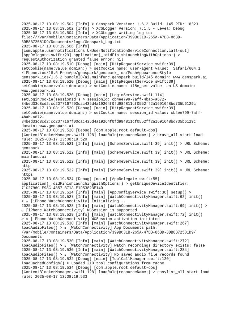Genspark Log 2025-08-19 123208 | PDF | Safari (Web Browser) | Software Engineering