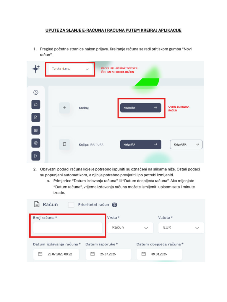 Upute Za Slanje Racuna - Kreiraj | PDF