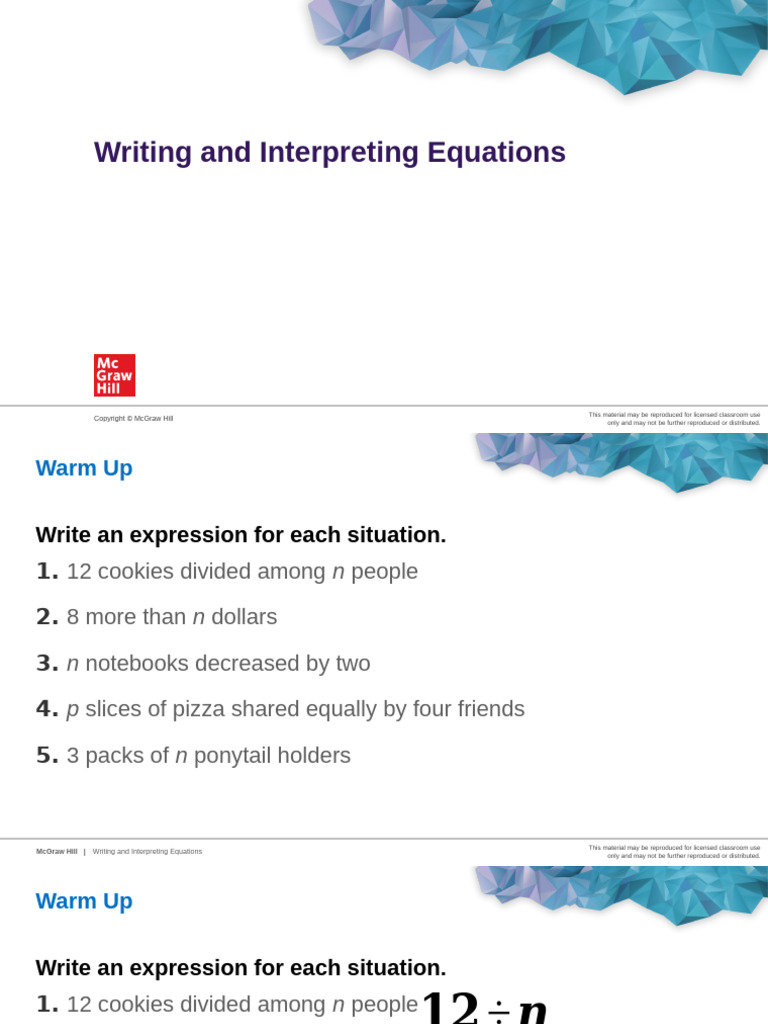 01 WritingandInterpretingEquations AD | PDF | Area | Interest