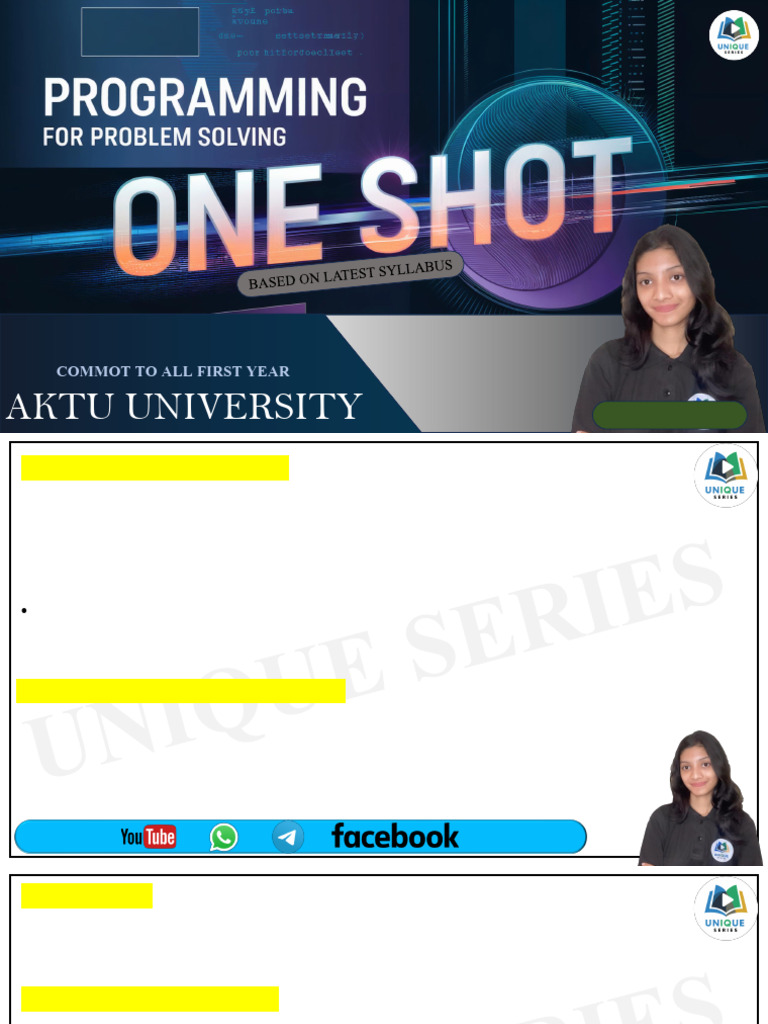 Programmimg For Problem Solving Unit 1 One Shot PDF | PDF | Computer Data Storage | Data Type