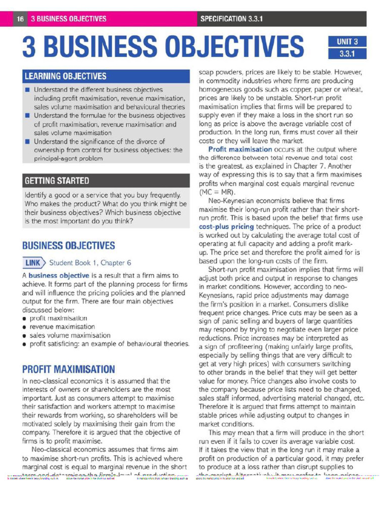 Business Objectives | PDF | Profit (Economics) | Prices