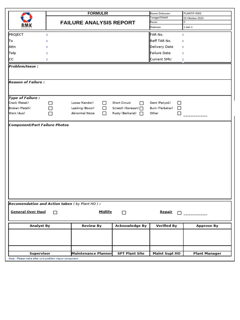 F-0002-Formulir Failure Analysis Report RMKE | PDF