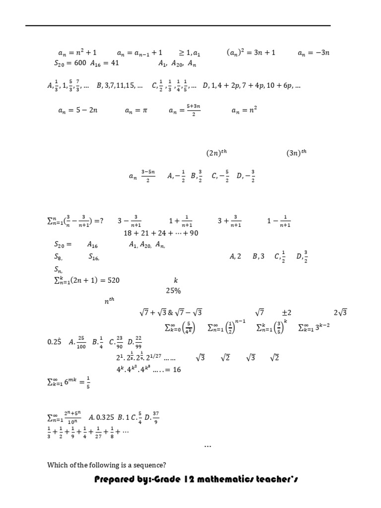 Grade 12 Mathematics Worksheet 2018 | PDF | Mathematical Concepts ...