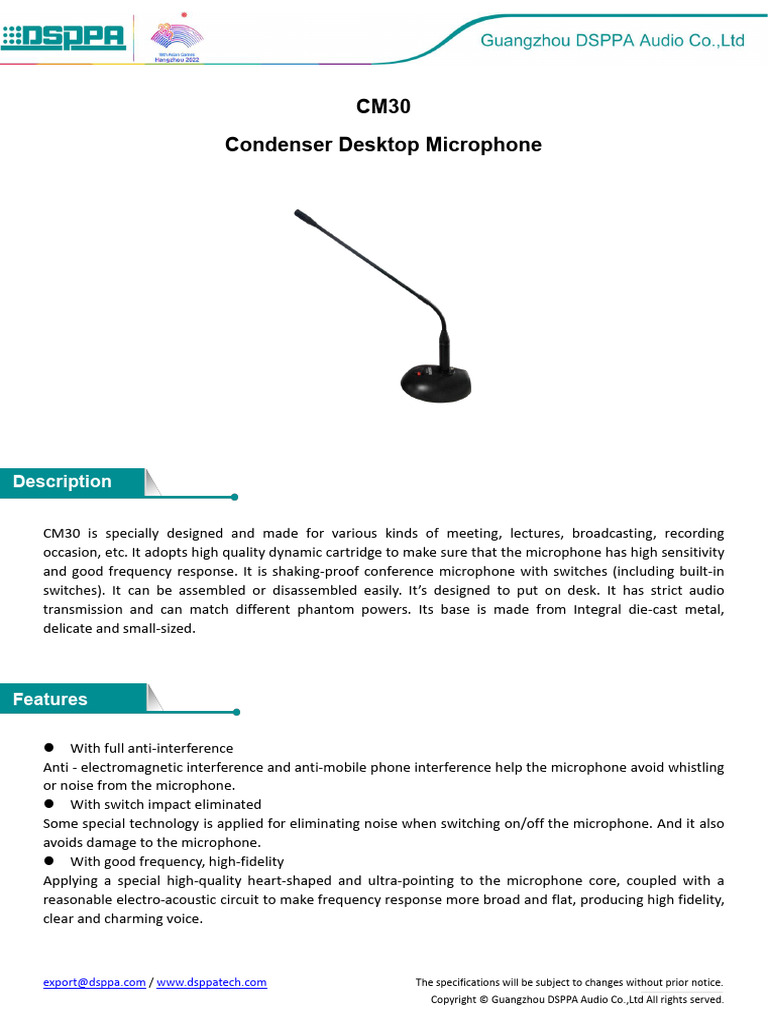 10 Data Sheet Cm30 Condenser Desktop Microphone | PDF | Microphone ...