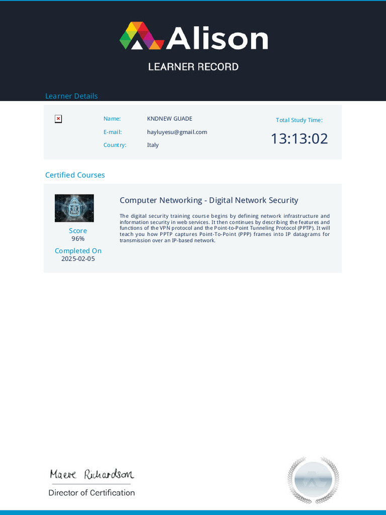 Learner Details: Computer Networking - Digital Network Security | PDF