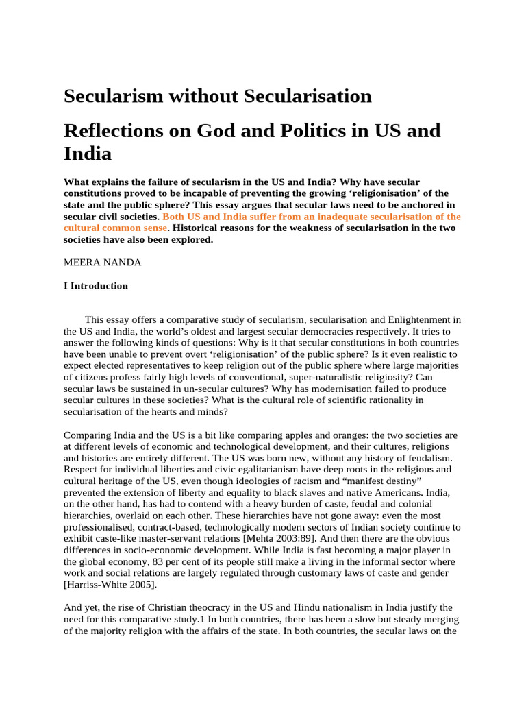 Secularism's Failure in US and India | PDF | Secularism | Separation Of ...
