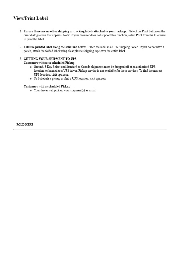 UPS Label Printing Instructions | PDF