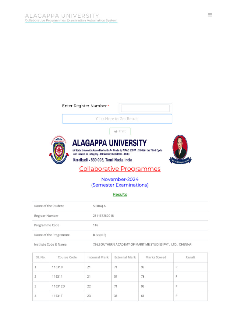 Alagappa University - Collaborative Programmes Examination Automation ...