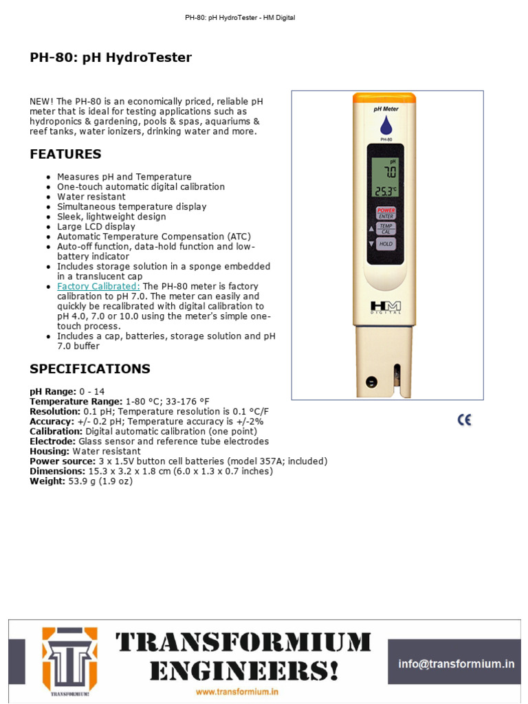 PH-80 - PH HydroTester - HM Digital | PDF